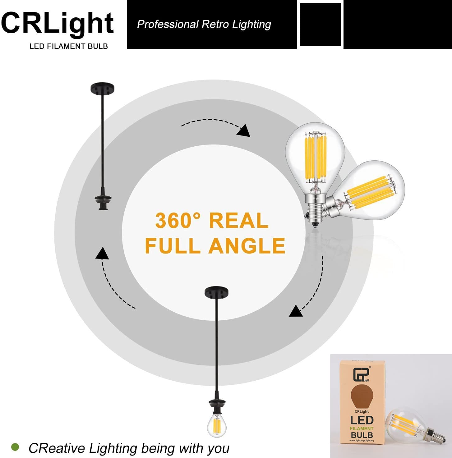 CRLight 6W Edison LED Globe Bulb 3200K Soft White 70W Equivalent 700LM Dimmable, E12 Candelabra Base Vintage Tiny G14(G45) Clear Glass Globe Shape, 360 Degree Beam Angle, 6 Pack