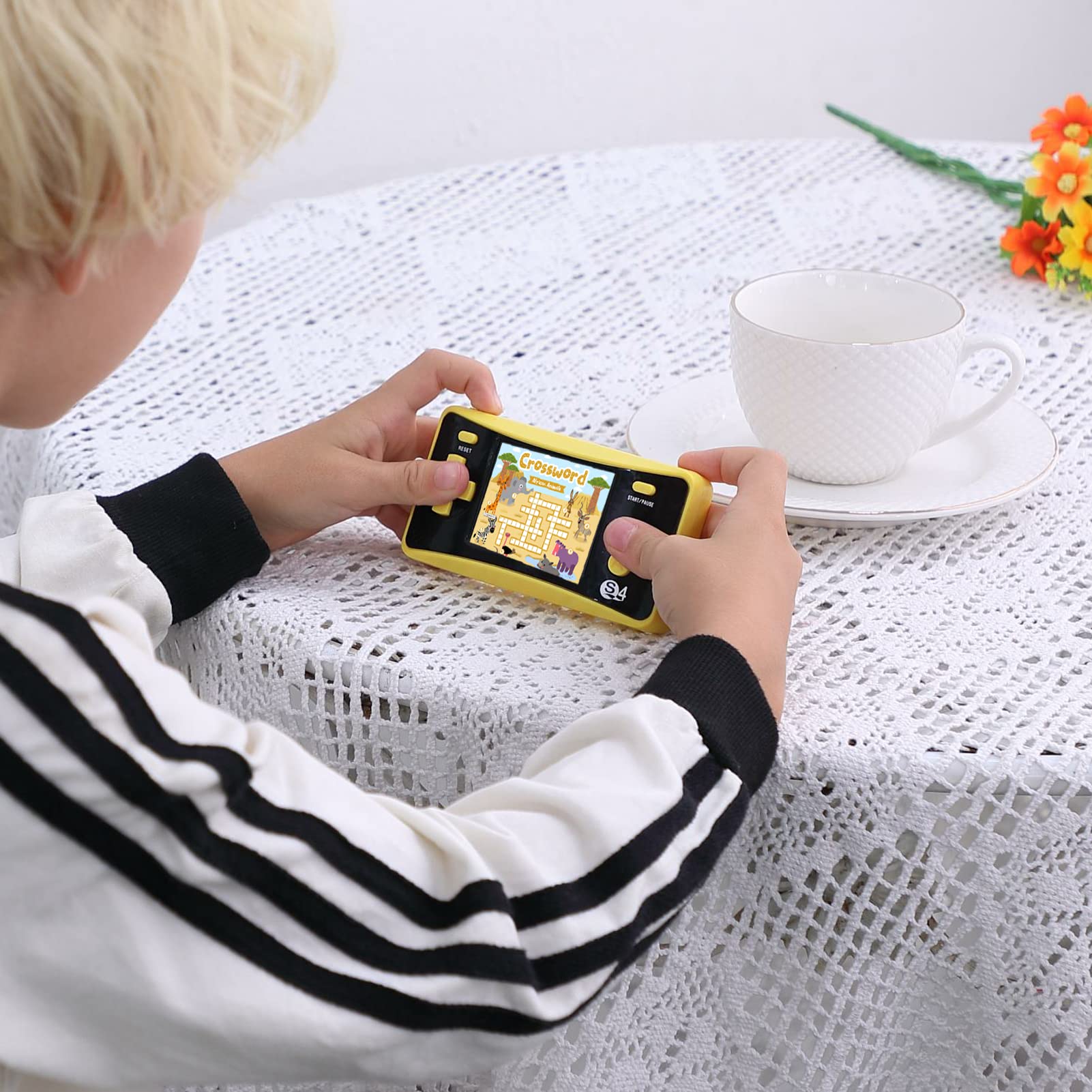 X-JOYKIDS Retro Handheld Games for Kids Built in 182 Classic Old Style Electronic Game 2.5'' Screen AV Output No WiFi Needed Portable Video Player Children Travel Holiday Entertain(Yellow)