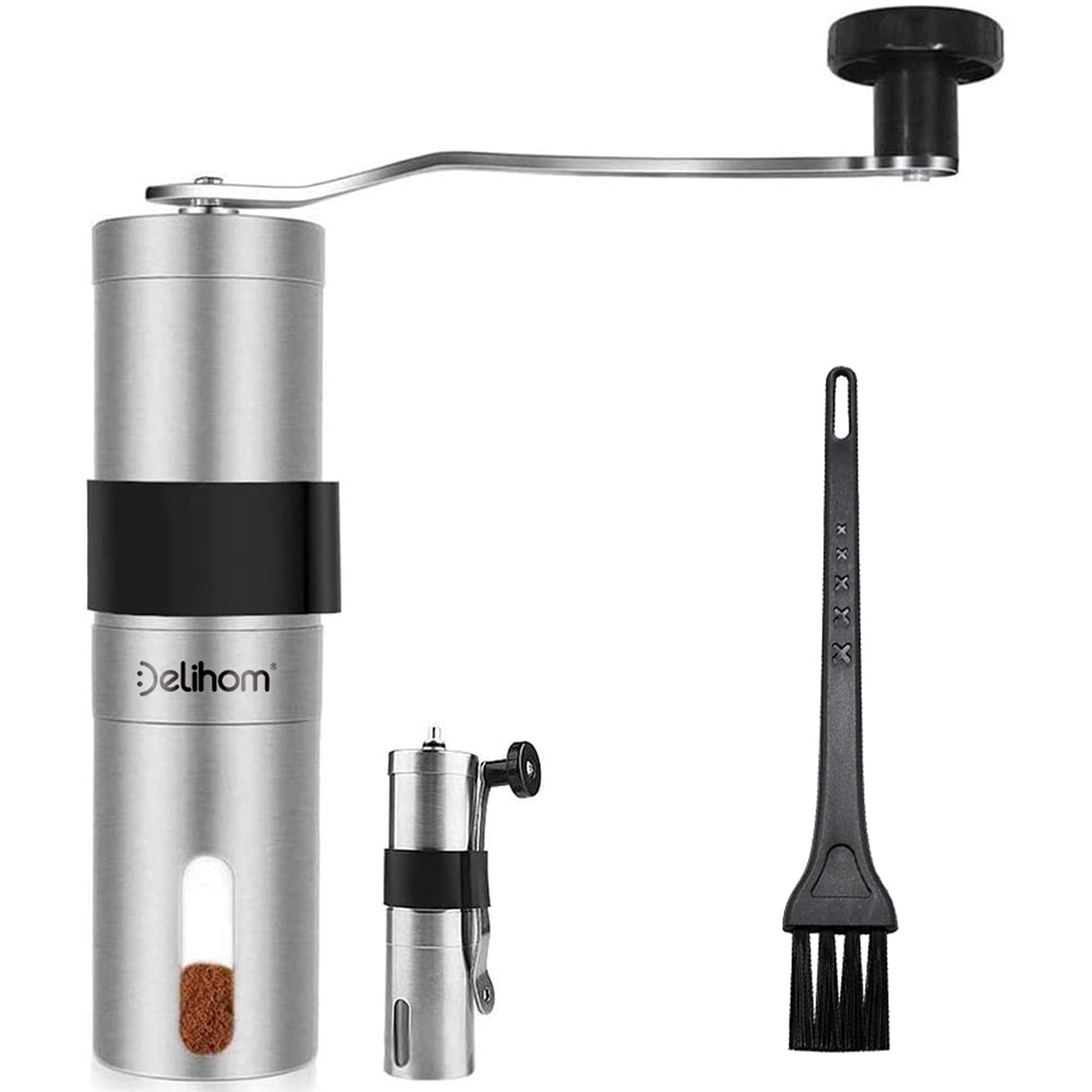 Delihom Manual Coffee Grinder, Hand Coffee Grinder with Adjustable Ceramic Burr for Drip Coffee, Espresso, French Press Used in Home and Travel (1.5oz)