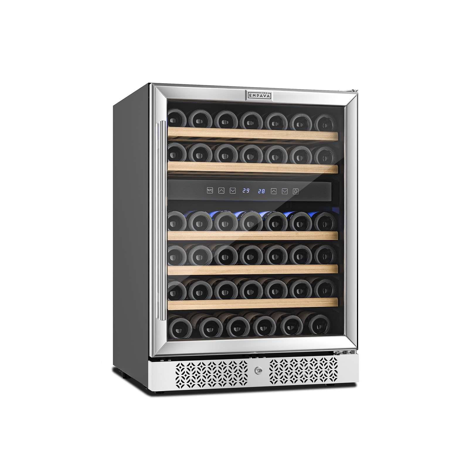 Empava Refrigerator 24 inch Double Zone Fridge for 46 Bottles Built in or Freestanding Compressor Chiller Stainless Steel Glass Door for Home, Office Bar Wine Cooler with Wood Shelves, Silver
