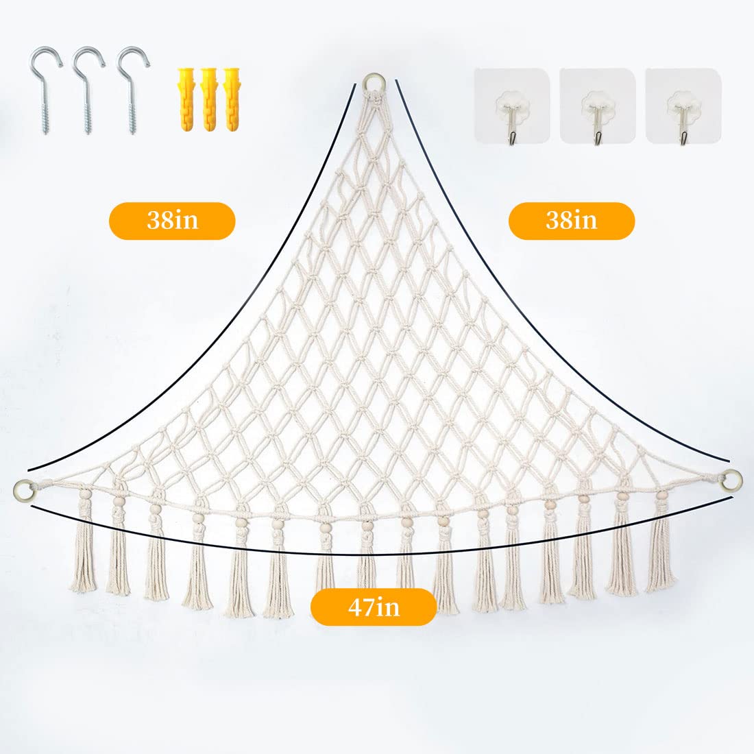 ROPECUBE Hanging Stuffed Animal Hammock, Handmade Stuffed Animal Storage Organizer With Boho Macrame Style, Corner Plush Toys Storage Organizer for Nursery Kid Room Playroom