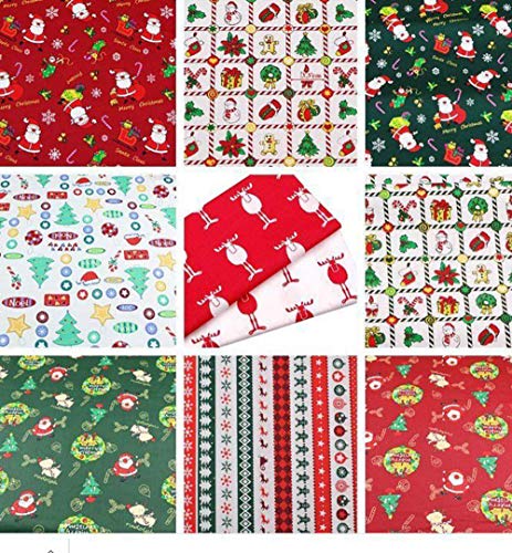 MoonyLI Christmas Cotton Fabric Bundles Quilting Fabric Patchwork Precut Fabric Scraps Different Pattern Cloths Christmas Fabric DIY Craft Fabric(4555cm/5040cm)