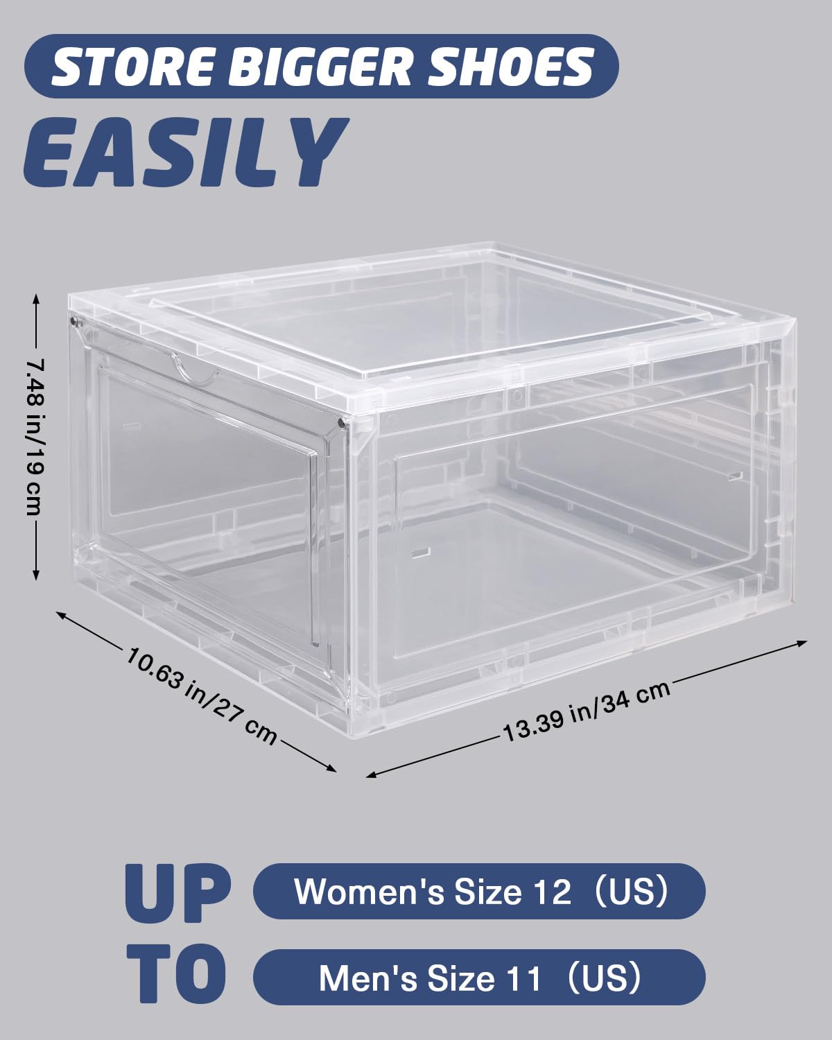 Lzerking Shoe Organizer 8 Pack with Magnetic Doors, Thickened Sturdy Boxes, Stackable Shoe Containers for Sneakers, Boots, Hats, Bags; Fits up to US Size 12 (13.3x10.5x7.4, White)