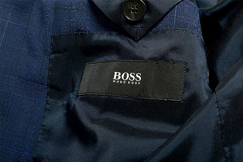 Hugo Boss Men's Huge6 Blue Slim Fit 100% Wool Plaid Blazer US 40L IT 50L