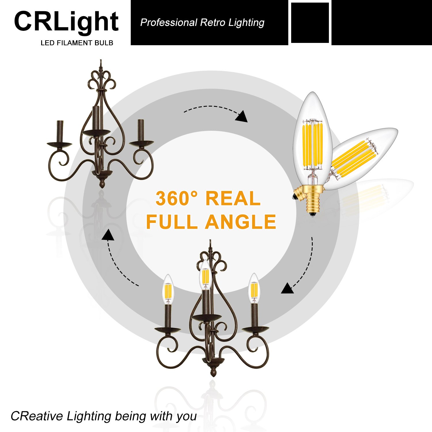 CRLight Dimmable LED Candelabra Bulb 70W Equivalent 700LM, 6 LED Filaments Real 6W LED Chandelier Light Bulbs, 3000K Soft White, E12 Base, B10 Candle Clear Glass Decorative Bulb, Pack of 4