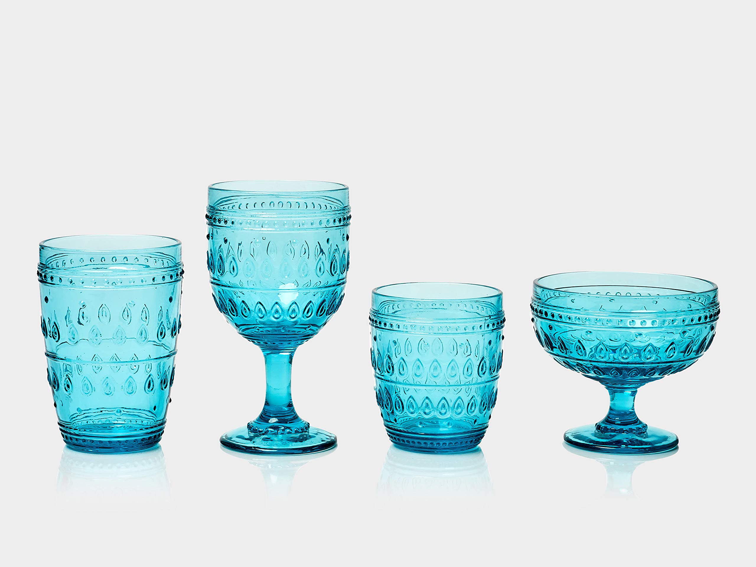Euro Ceramica Fez Collection Drinkware and Glasses, 14oz Highball Set of 4, Teardrop Mandala Design, Turquoise