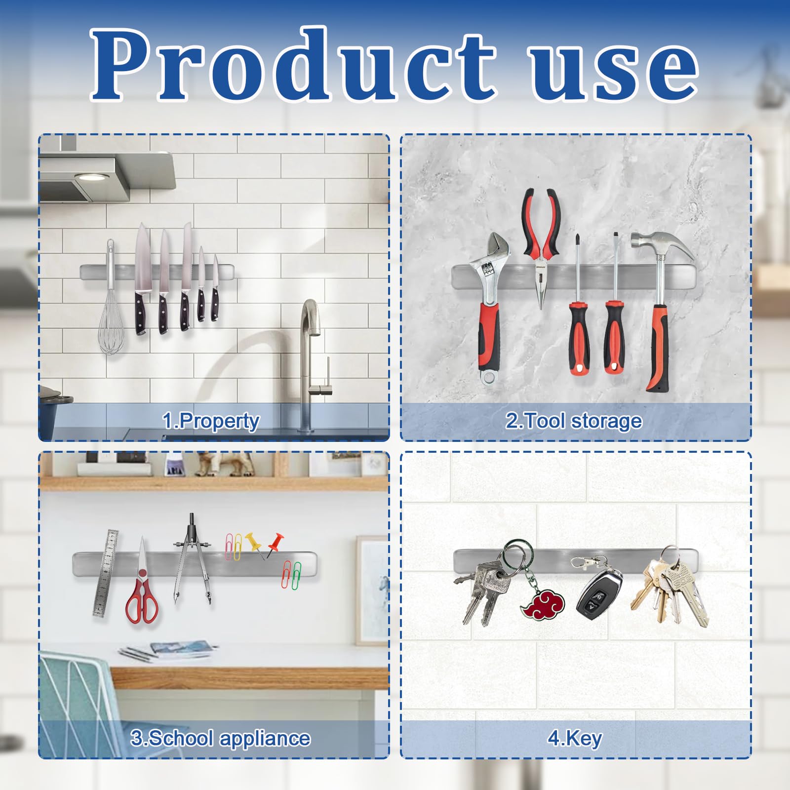Magnetic Knife Holder for Wall,16 Inch Stainless Steel Heavy Duty Magnet Strip for Knives,Knife Rack for Kitchen Utensil Holder & Tool Holder,Securely Store and Organize Kitchen