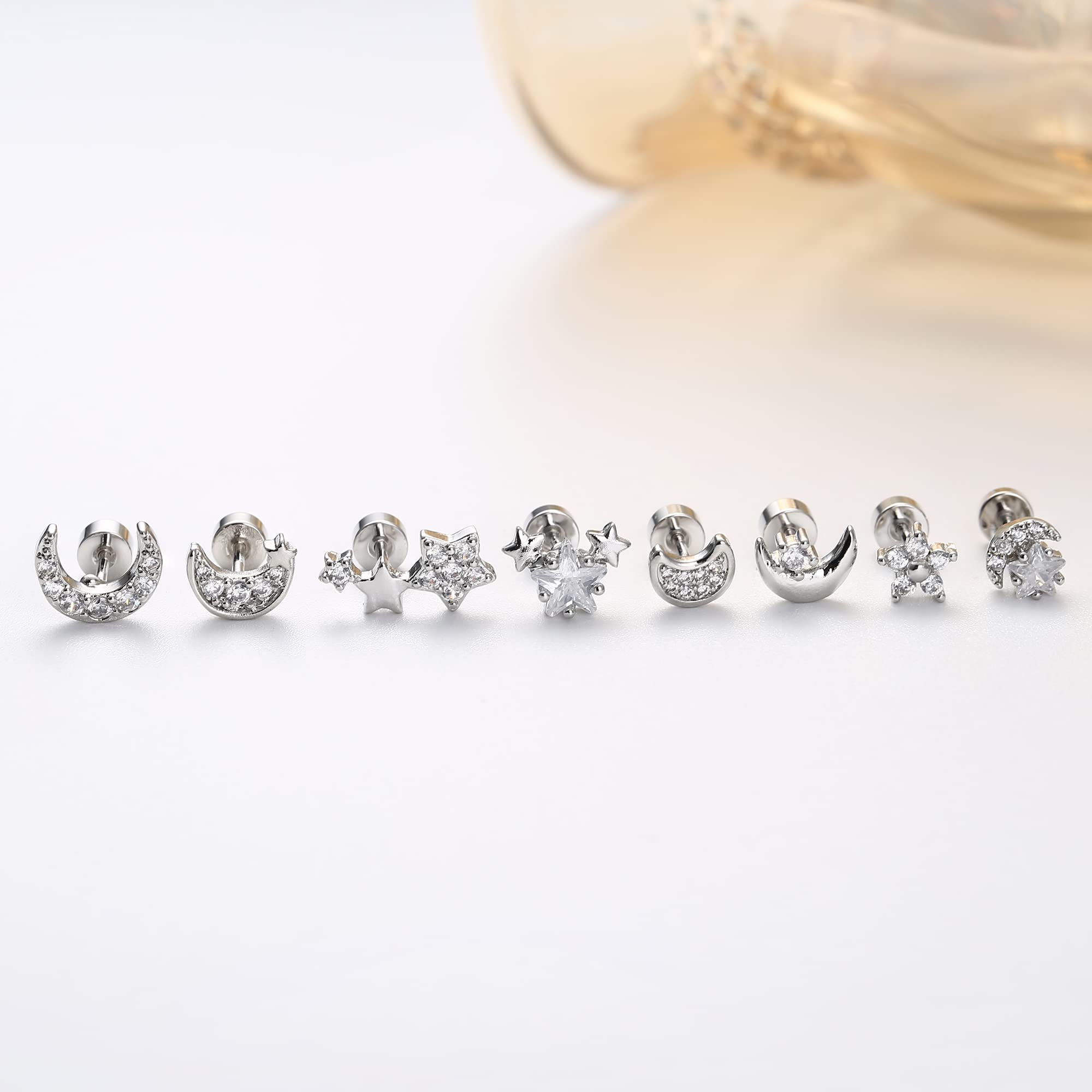 FASACCO Moon and Star Flat Back Cartilage Earrings 20G Earrings Helix Tragus Piercing Jewelry