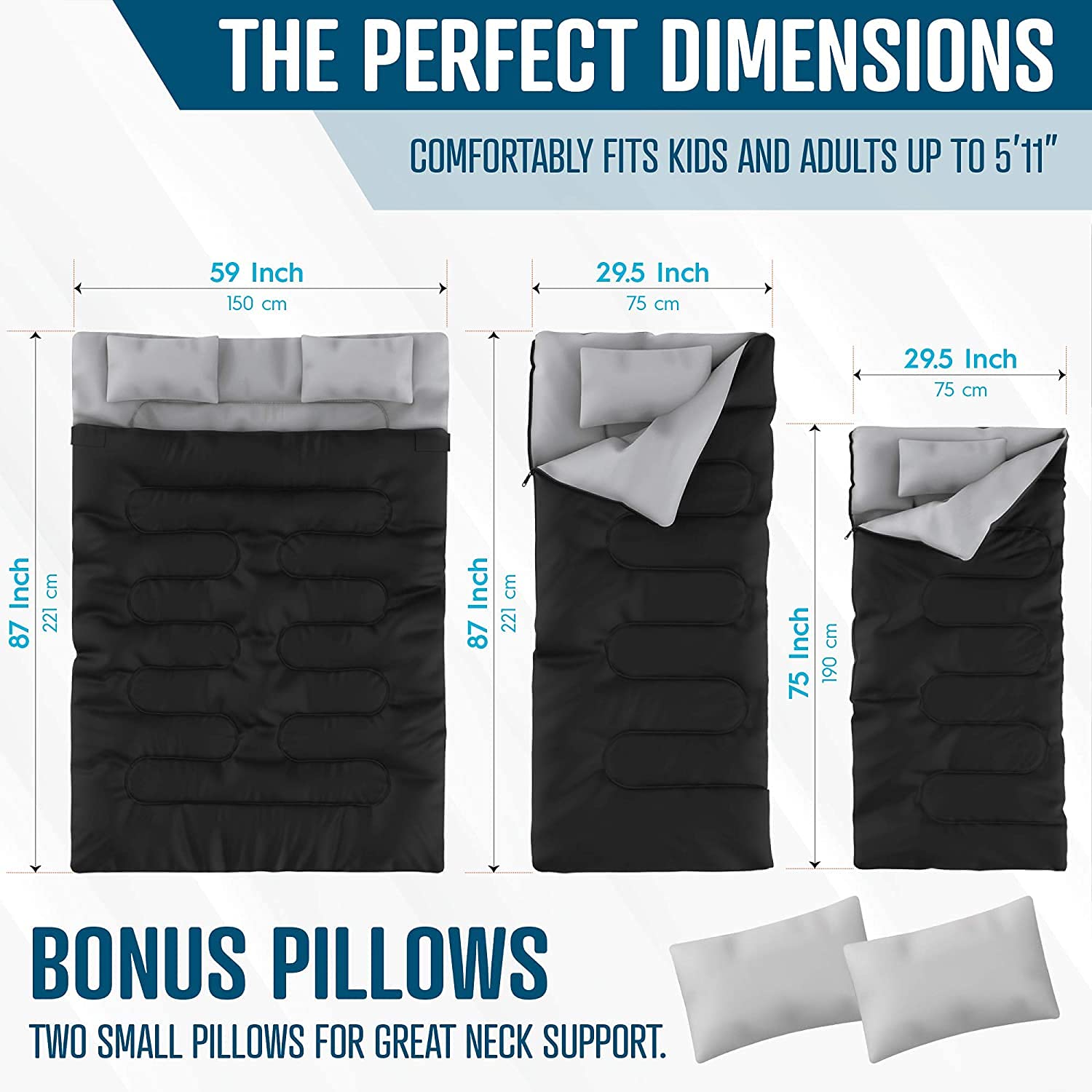 Double Camping Sleeping Bag with 2 Pillows by Zone Tech and Zone Tech Comfortable Outdoor Camping Cot Pads Mattress