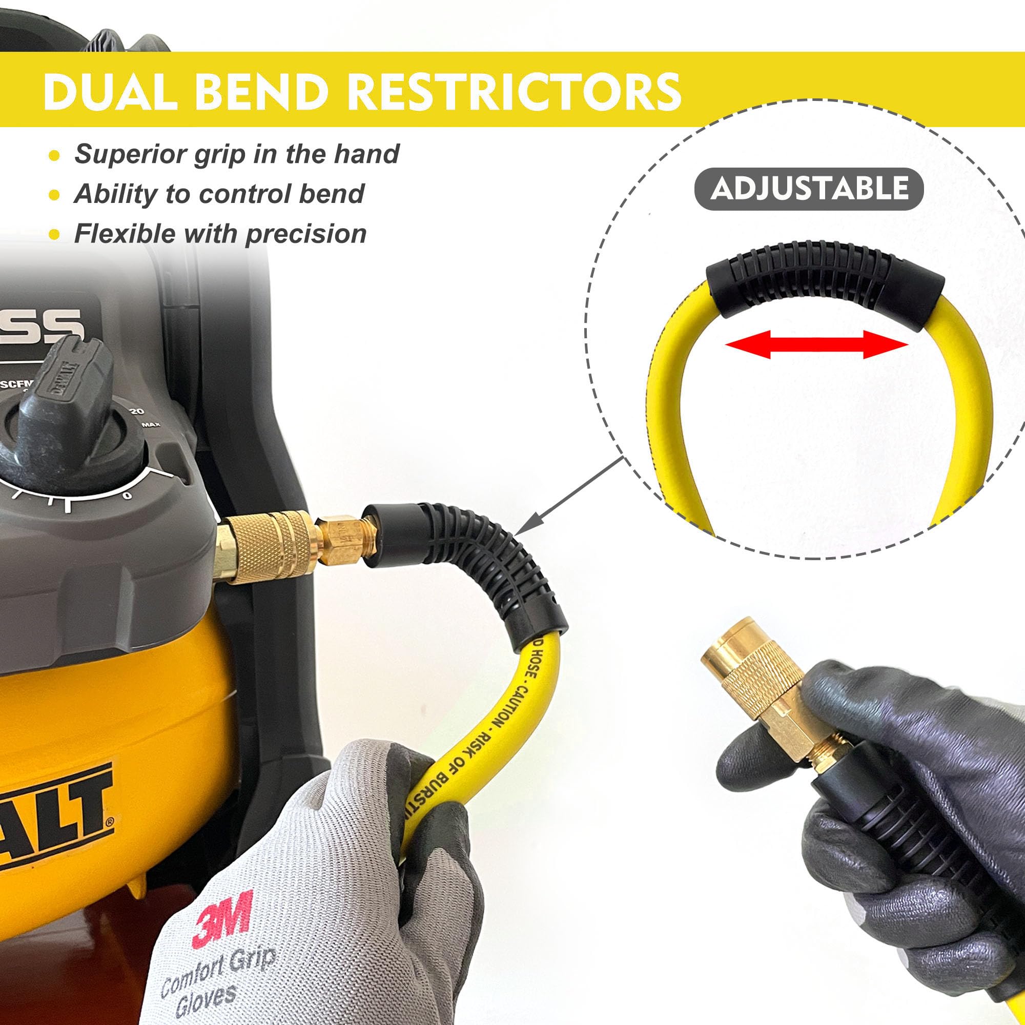 FYPower Air Compressor Whip Hose 3/8 Inch x 6 Feet Lead in Hybrid Hose with Fittings, Flexible and Kink Resistant, 1/4" Industrial Quick Coupler and Plug Kit - Yellow