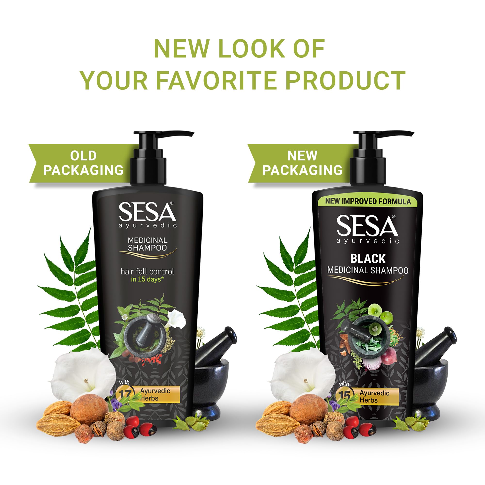 SESA Ayurvedic Medicinal Shampoo Hairfall Control Anti Dandruff Shampoo Infused with 17 Ayurvedic Herbs Smooth & Shiny Hair For Men & Women - 500 ml or 16.90 oz