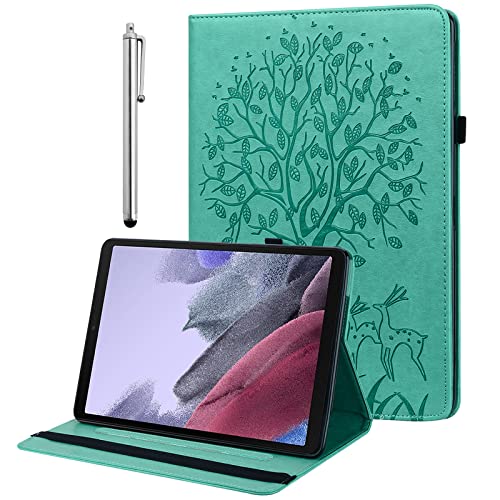 VODEFOX Case Fits Amazon Kindle Fire 7 Tablet (2022 Release-12th Gen) Latest Model 7",PU Leather Folio Stand Embossed Deer&Tree Cover with Elastic Band Stylus Slim Fit Protective Cover - Green