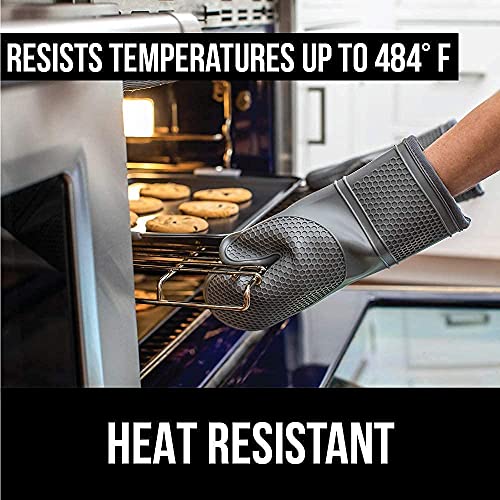 Gorilla Grip Cutting Board Set of 3 and Silicone Oven Mitts Set, Both in Gray Color, 2 Item Bundle