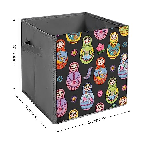 Colorful Flower Matryoshka Dolls Storage Cubes with Handles Foldable Fabric Bins Organizing Baskets for Shelves Closet