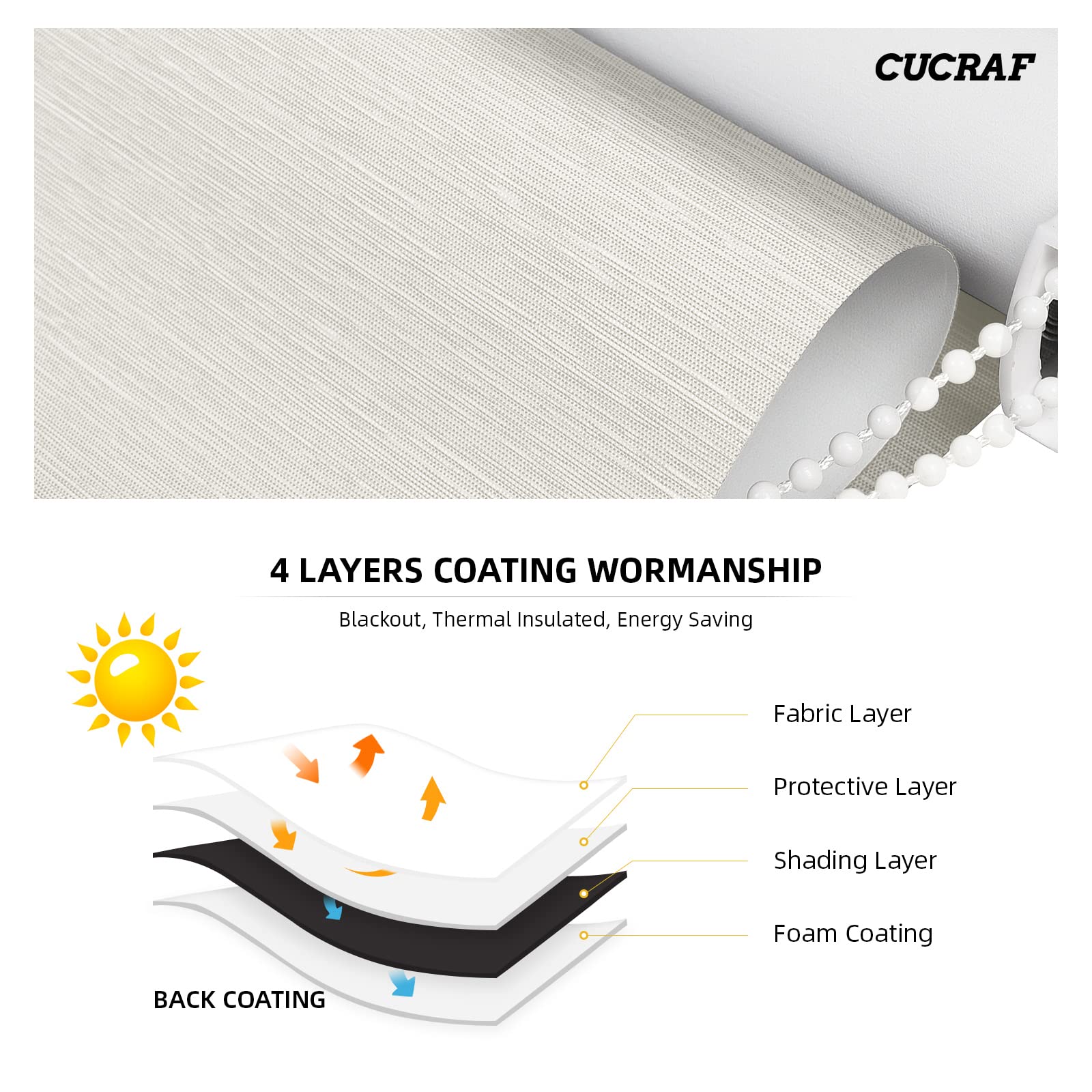 CUCRAF 100% Blackout Roller Window Shades, Striped Jacquard Pattern Room Darkening Roller Blinds for Bedroom Office and Home, Easy to Install, Light Beige,23" W x 75" H