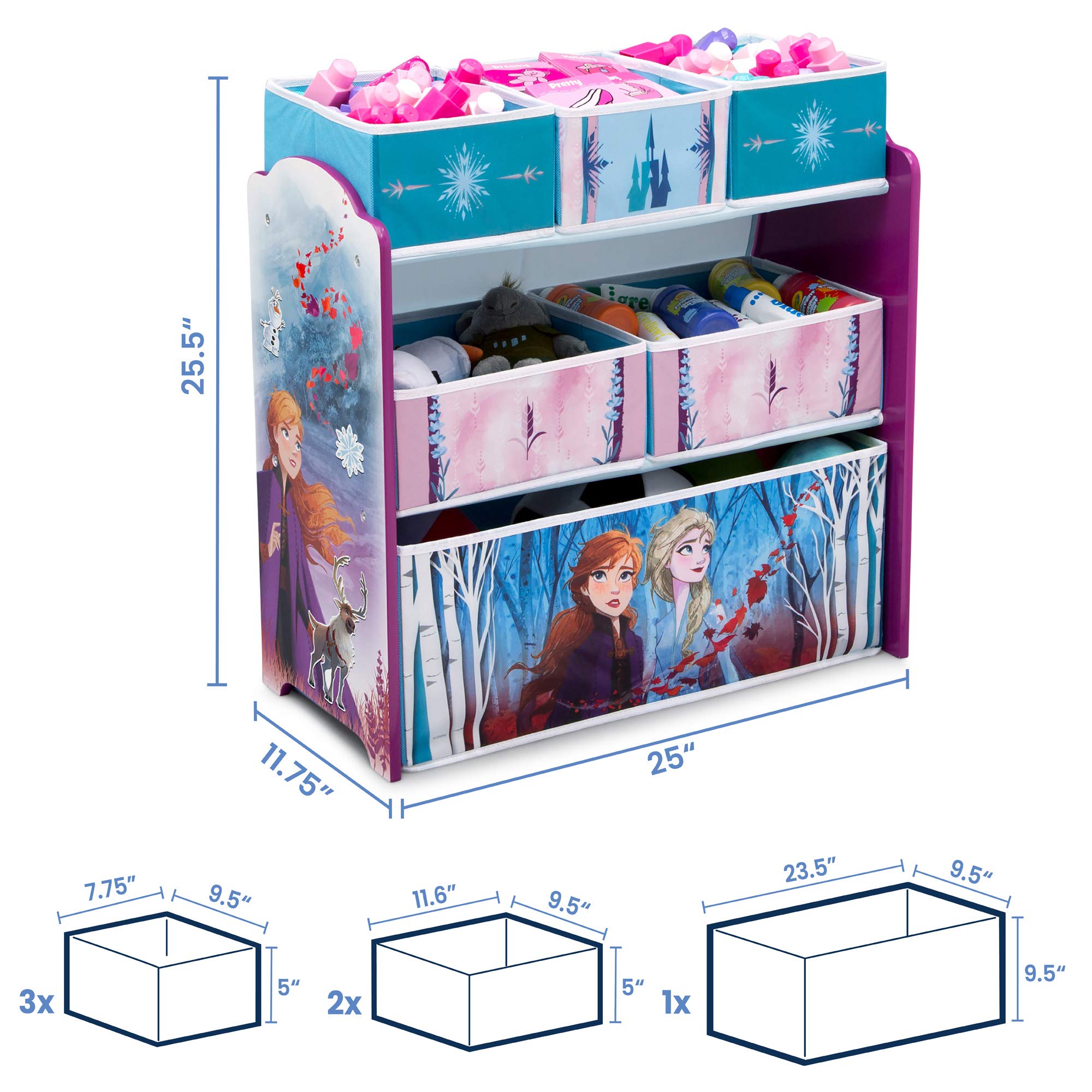 Delta Children Kids Table and Chair Set with Storage (2 Chairs Included) Plus Design & Store 6 Bin Toy Storage Organizer - Ideal for Arts & Crafts, Homeschooling, Homework & More, Disney Frozen II