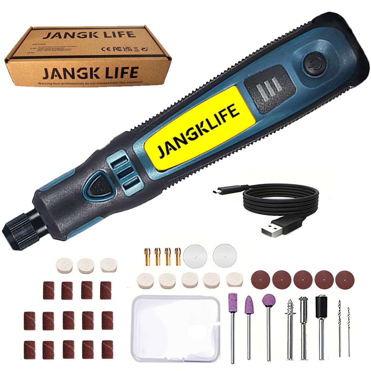 JANGKLIFE Cordless Rotary Tool Kit 3.6V, Comes with 41 Accessories, USB Charging Cord, 3-Speed ââAdjustable for Drilling, Cutting, Sanding, Engraving, Polishing and DIY Crafts
