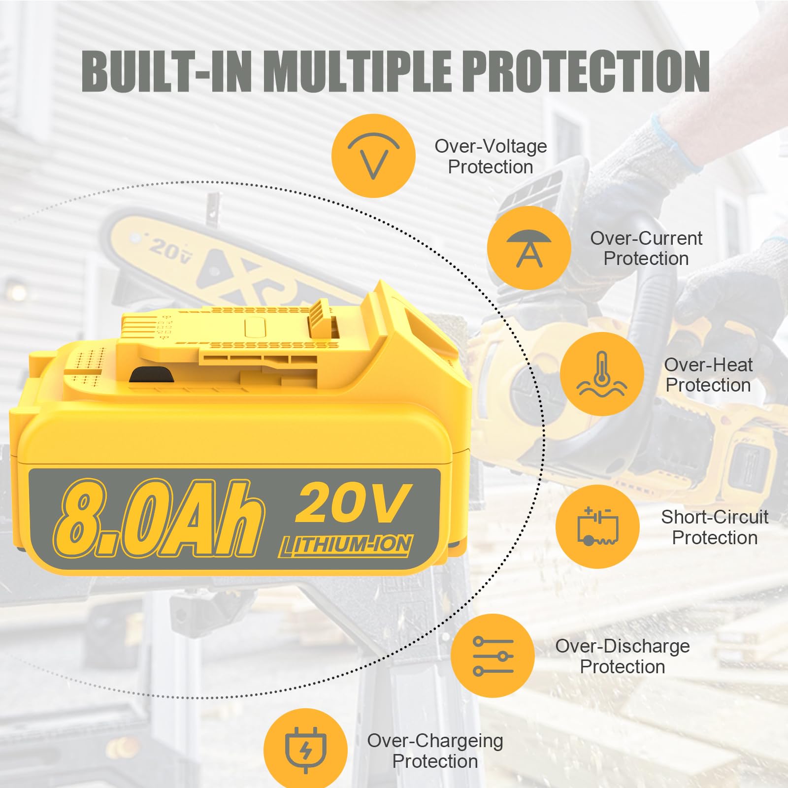 JUNWOOD 2Pack 8.0Ah MAX Lithium Replacement for Dewalt 20V Battery with 20 Volt Dual Port Battery Charger DCB200 DCB201 DCB204 DCB206 DCB207 DCD/DCF/DCG XR Series