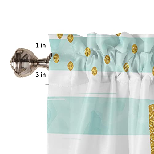 Vograud Valances for Windows, Hello Summer Gold Round Spots on Blue and White Stripes Rod Pocket Kitchen Curtains Valances, Short Window Valances for Living Room Bathroom 42β x 18β
