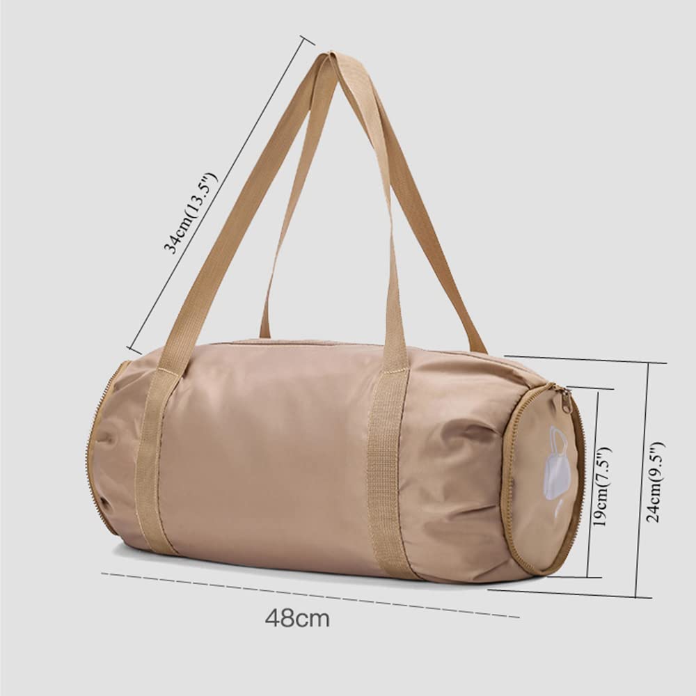 Double Layer Design Duffel Bag 19 Inches Foldable Small Gym Bag for Men Women Duffle Bag Lightweight with Inner Pocket for Travel Sports (Light Coffee)