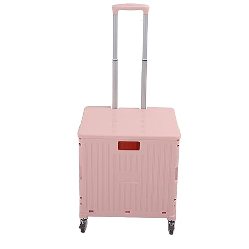 Collapsible Utility Cart Wheel Shopping Folding Grocery Transportation High Rise Small Casters Storage Carts (Pink)