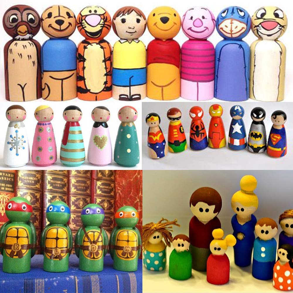 WOWOSS 40 Pcs Unfinished Wooden Peg Dolls Set, Natural Decorative Wooden People Figures for Painting, Craft Art Projects, Peg Game, 3 Shapes