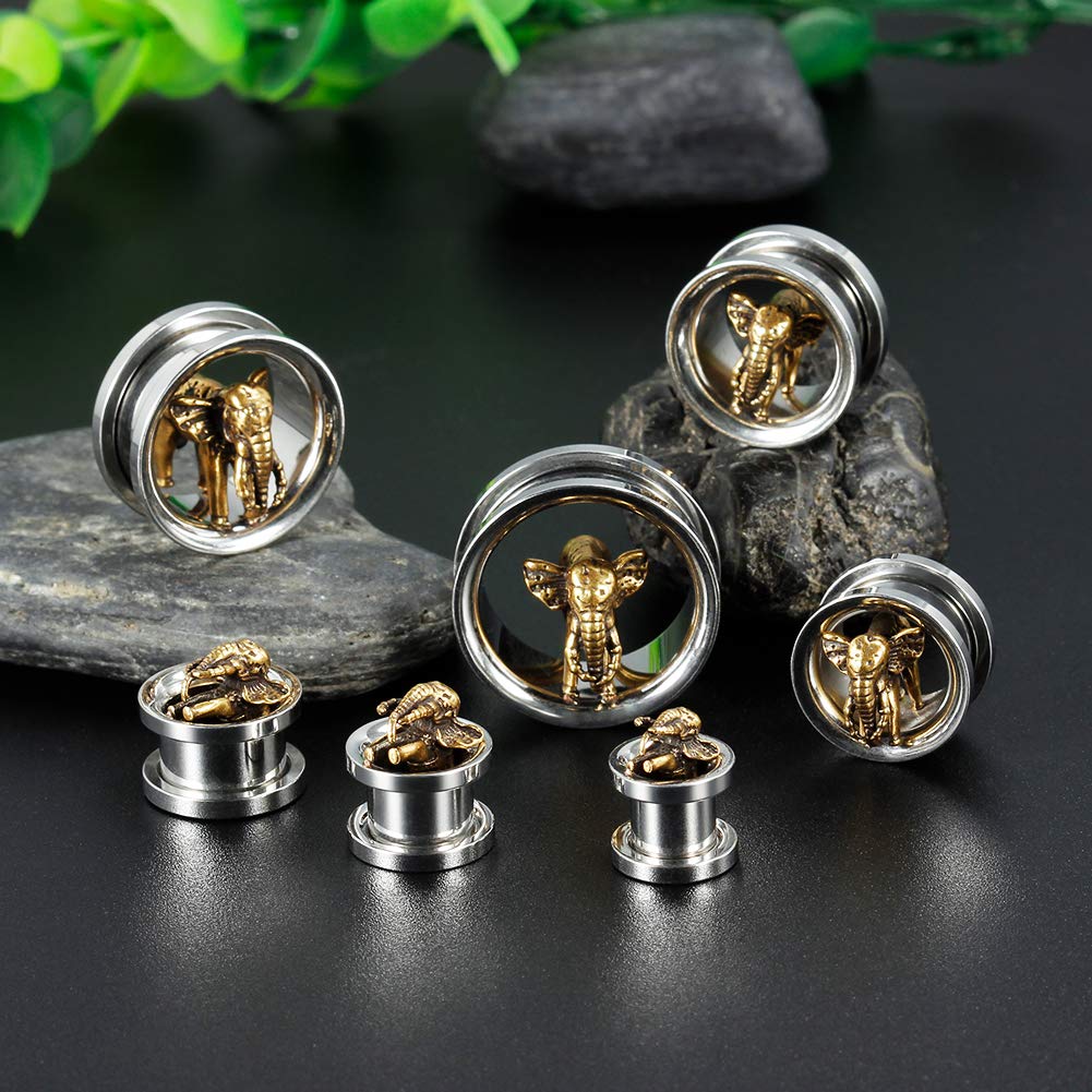 COOEAR Ear Gauges Cool Plugs and Tunnels Elephant Logo Stretchers Piercing 0g to 1" Gift Packing Expander.