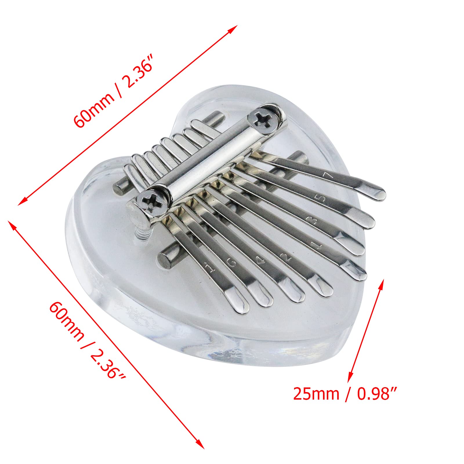 Coshar 8 Keys Mini Thumb Piano Heart Shaped Finger Piano Mbira Musical Instruments Easy Playing for Kids Adult Beginners - Clear