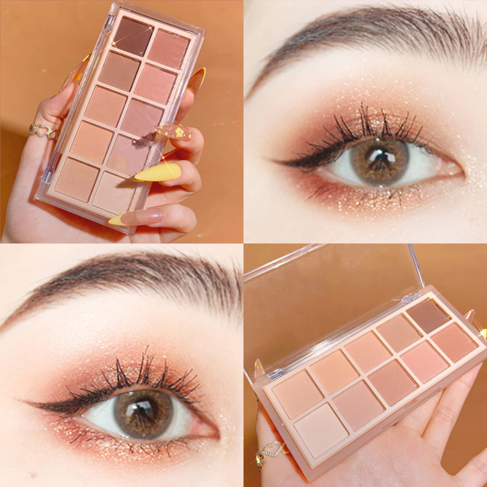 Erinde 10 Colors Eyeshadow Palette, Matte Shimmer Glitter Eye Shadow Palette Makeup, Ultra-Blendable, High Pigmented, Naturing-Looking, Neutral Nude Eyeshadow Palette with Professional Brush, 2PCS