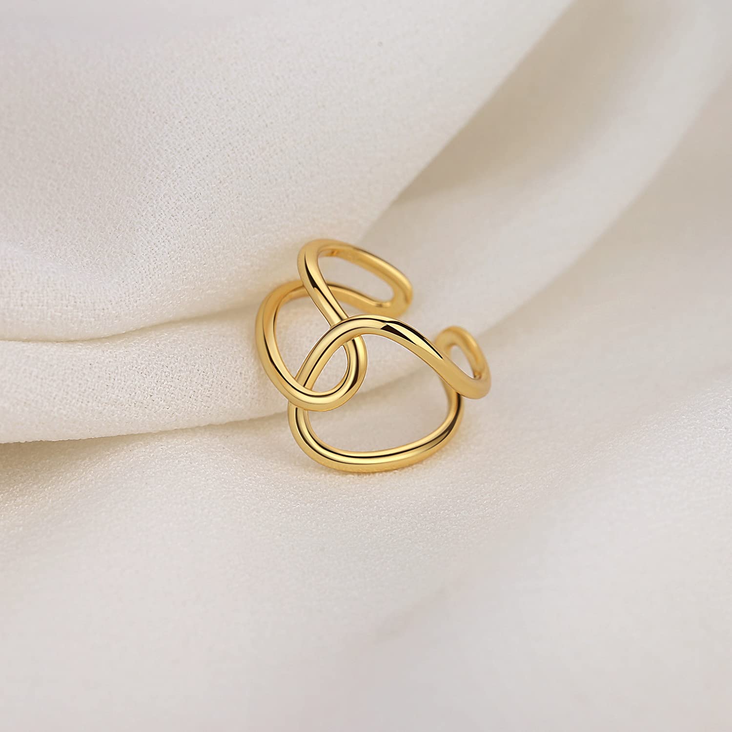 Dapai Show 925 sterling silver ladies ring 18K gold-plated adjustable ring, personalized stackable open ring, minimalist open ring, cold ring, thumb ring, hypoallergenic and adjustable, for girls and boys (gift box) (gold)