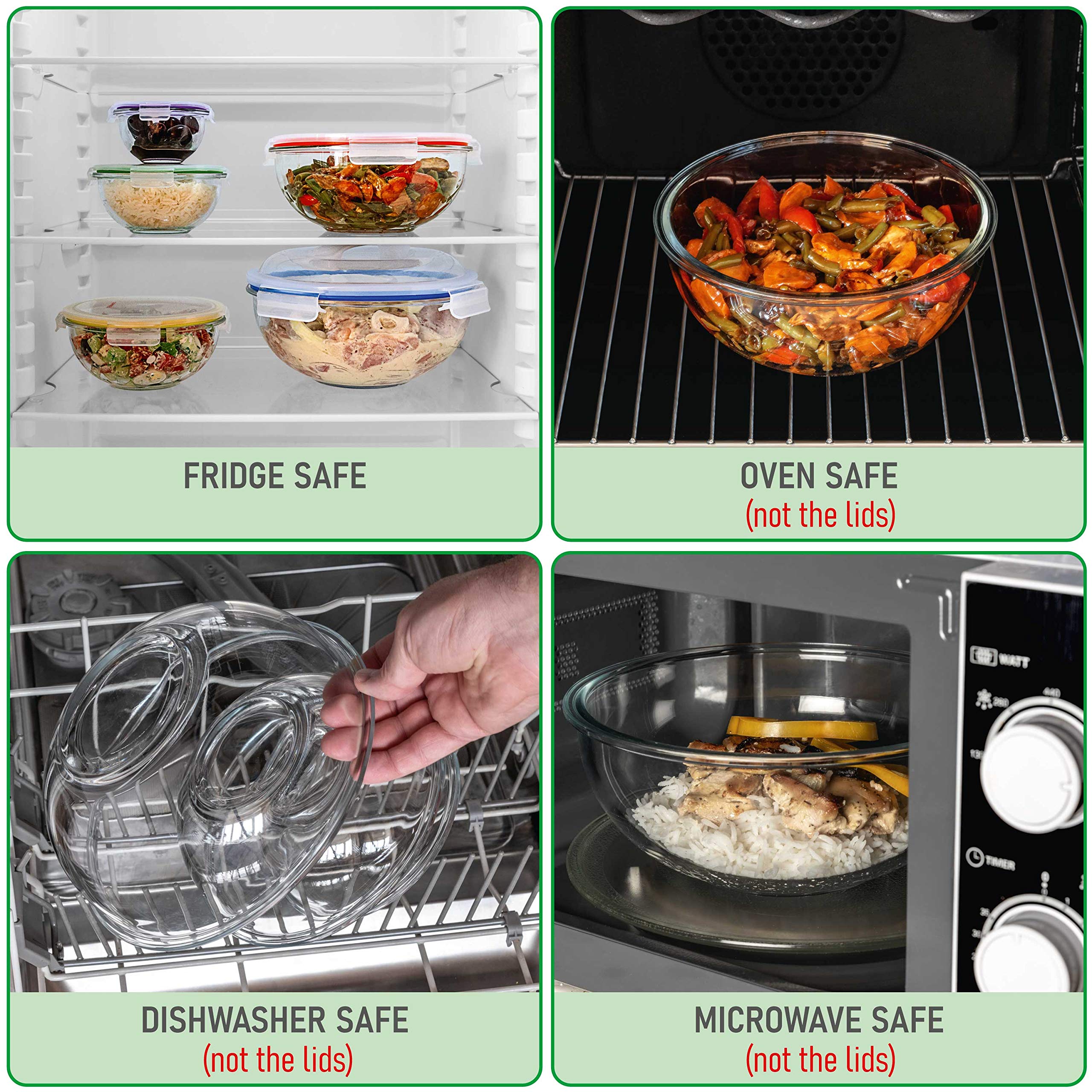 dokaworld Glass Mixing Bowls - Nesting Bowls - Space-Saving Glass Bowls with Lids Food Storage - Set of 5 Stackable Microwave Glass Containers - Storage Bowls with Lids Bpa Free - Bowls for Cooking