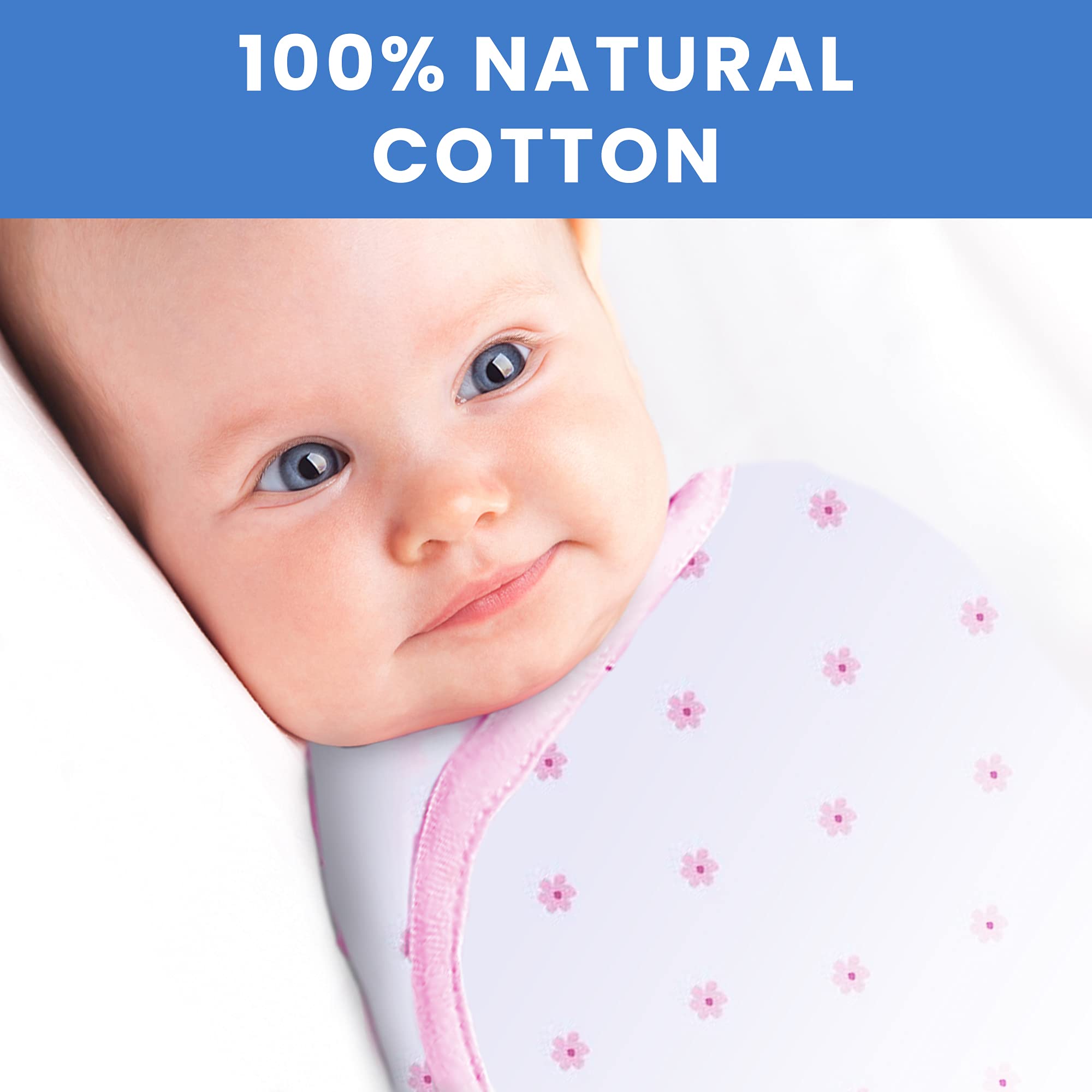 Delta Children Little Lambs Adjustable Swaddle Wrap - Premium Cotton - Size Small/Medium, Fits Babies 0-3 Months/7-14 lbs., 4-Pack, Pink