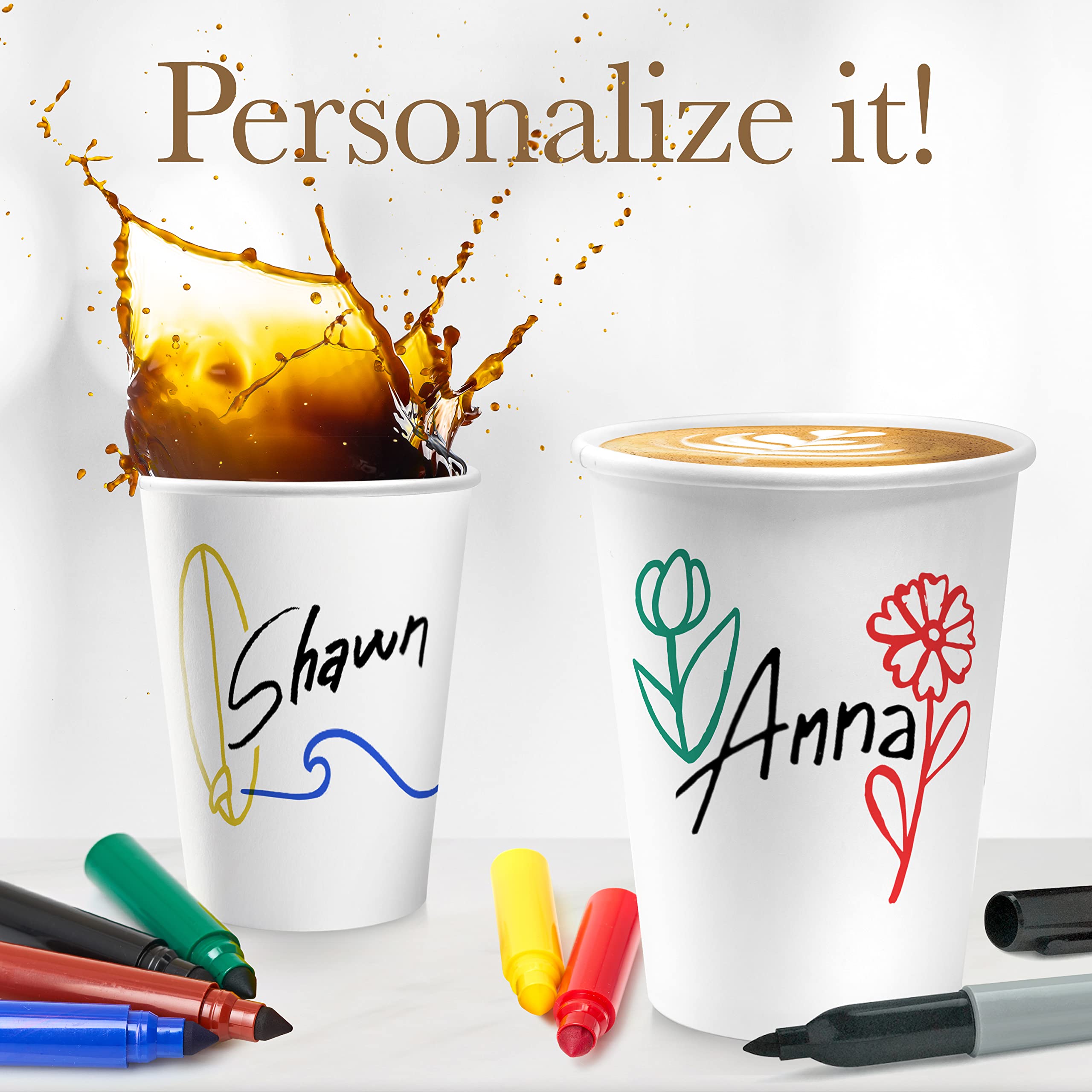 Disposable To Go Paper Cups with Lids (50 Pack) - 12 oz Hot & Cold Beverage Cups for Coffee, Tea, Water, Juice - Eco Friendly