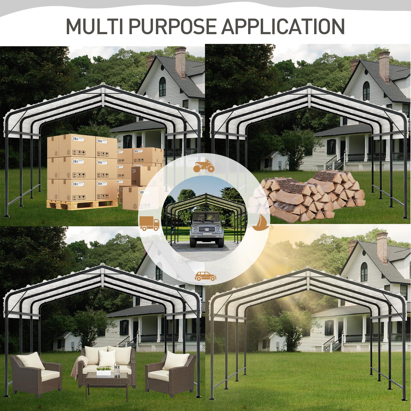 COSIEST 10' × 10' Carport, Outdoor Garage Car Shelter