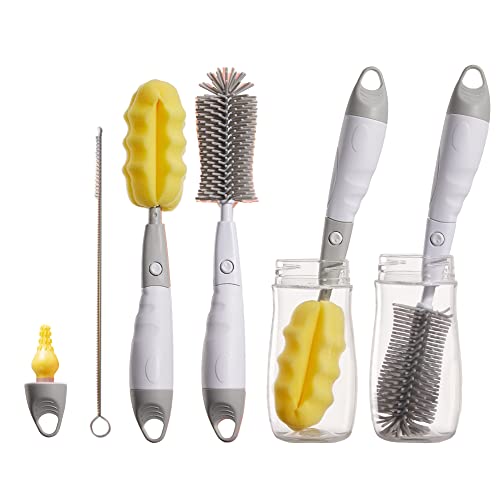SEEDNUR Baby Bottle Brush Silicone Cleaning Brushes Water Bottle Cleaner 4pcs(Gray)