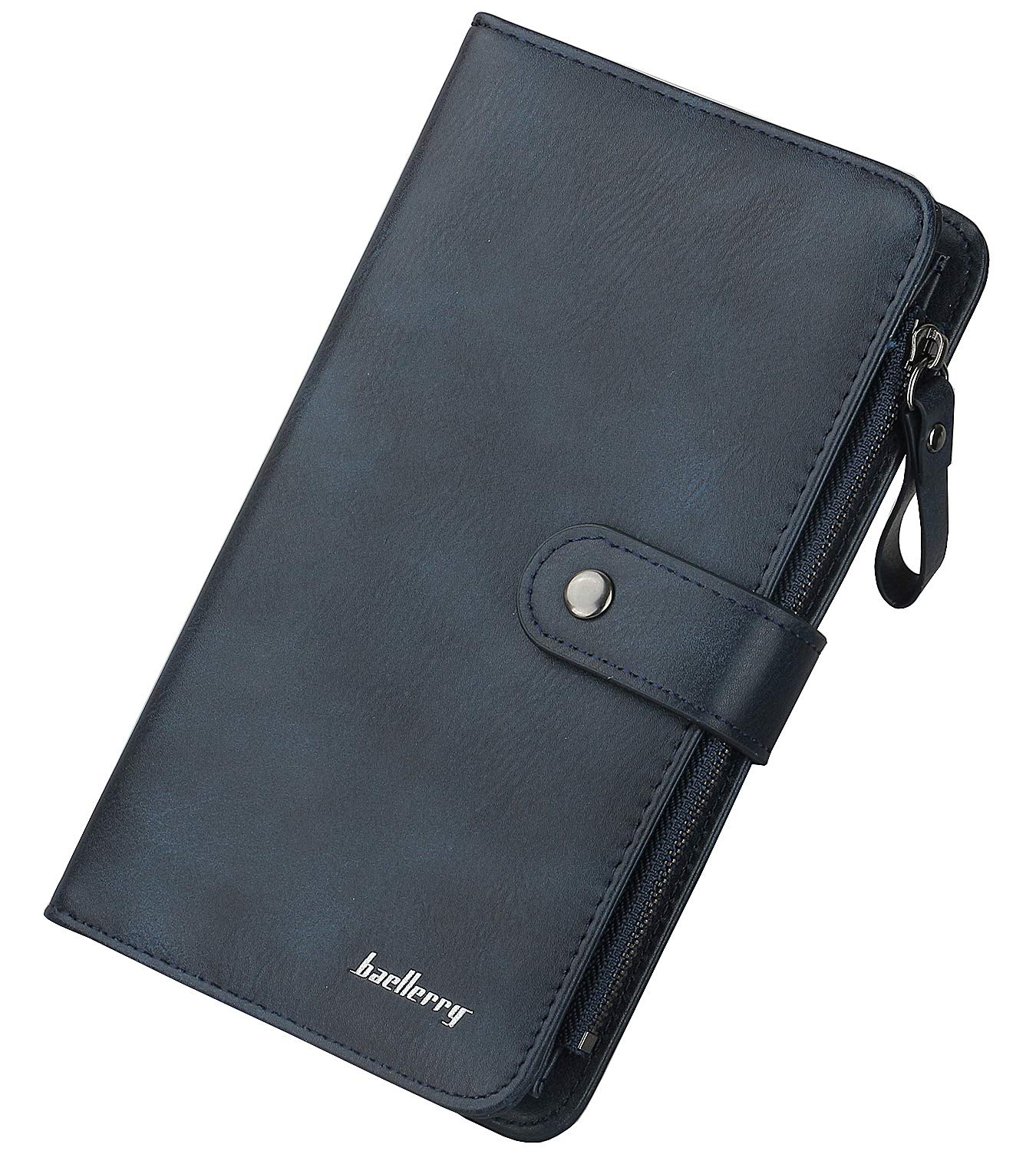 Wristlet Wallets for Men & Women, Leather Clutch Wallet with Card Slots Business Long phone Purse Multi Card Organizer (C224 Navy Blue)