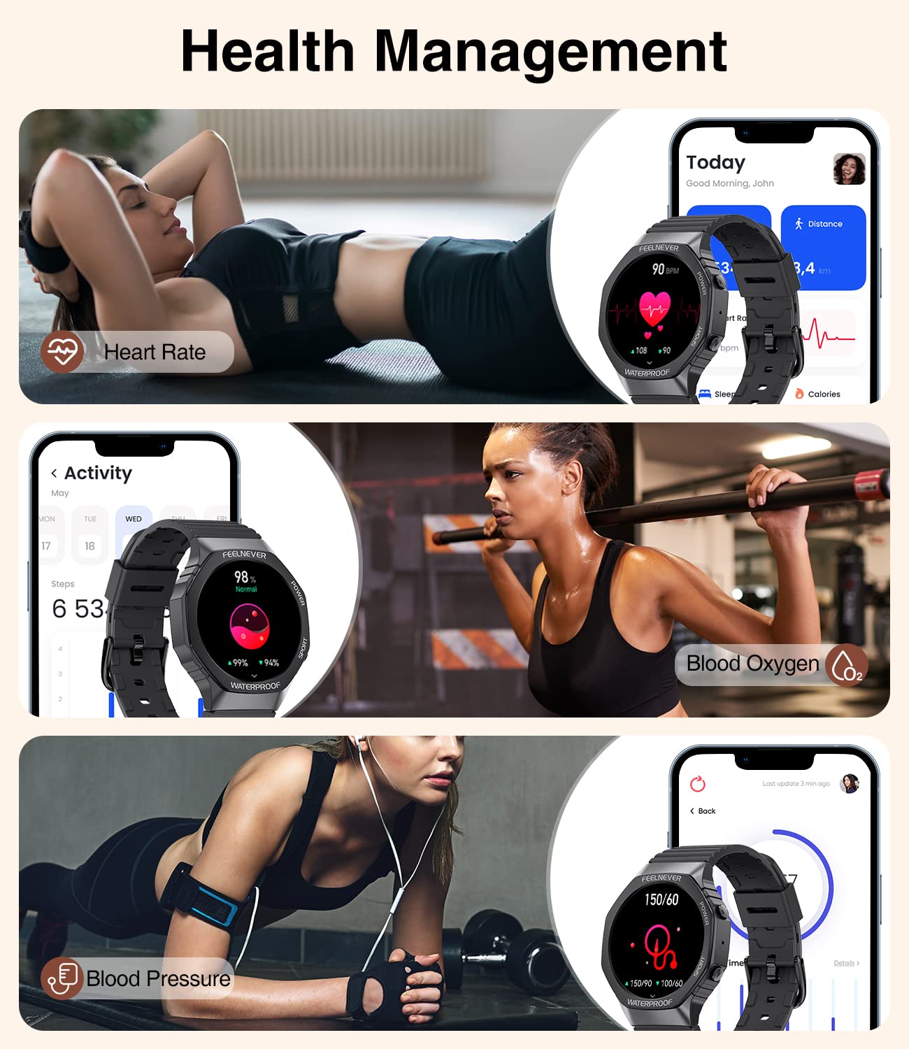 FOXBOX Smart Watch for Men(Answer/Make Call),1.32" Touch Screen Fitness Tracker with Blood Pressure/Heart Rate Tracker,Pedometer,Stopwatch,IP67 Waterproof Black Smart Watches for Android/iOS Phone
