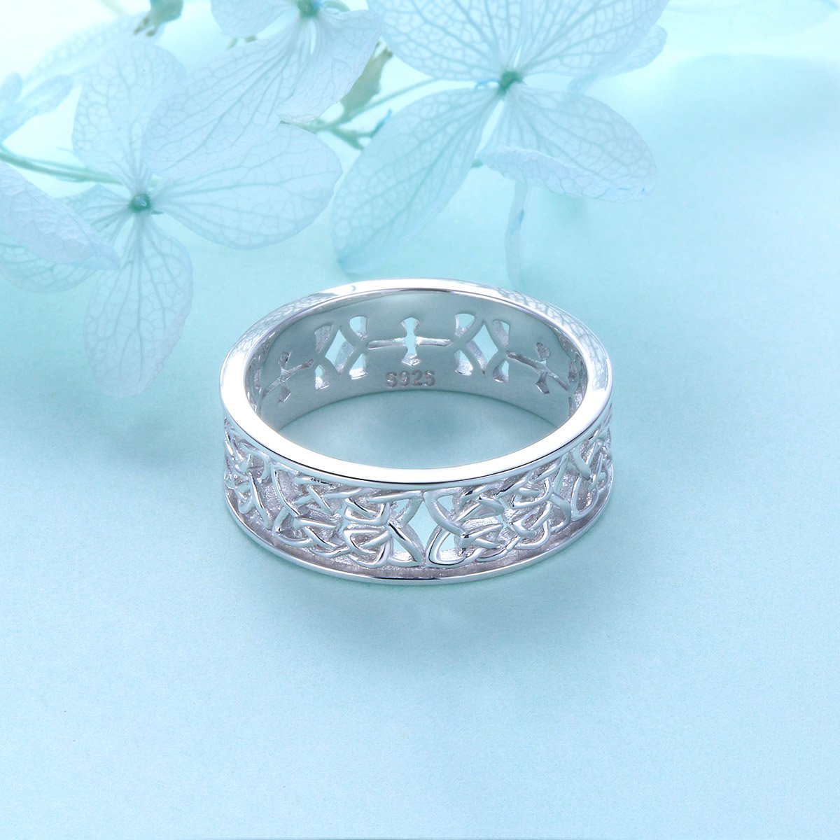 DAOCHONG Nickel-free 925 Sterling Silver Good Luck Irish Love Trinity Woven Celtic Knot Band Ring for Women, Size 9 (9)