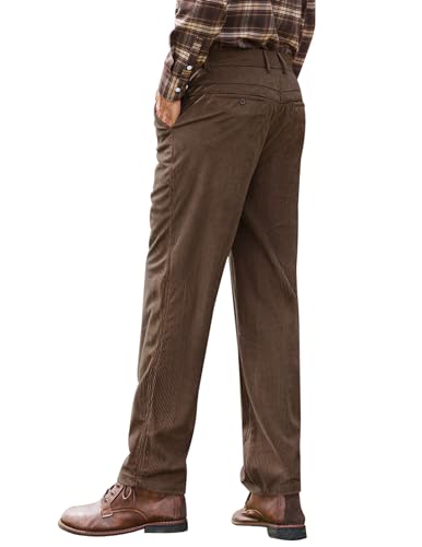 COOFANDY Mens Corduroy Pants Baggy Expandable Waist Pants Pull On Trousers with Pockets Brown