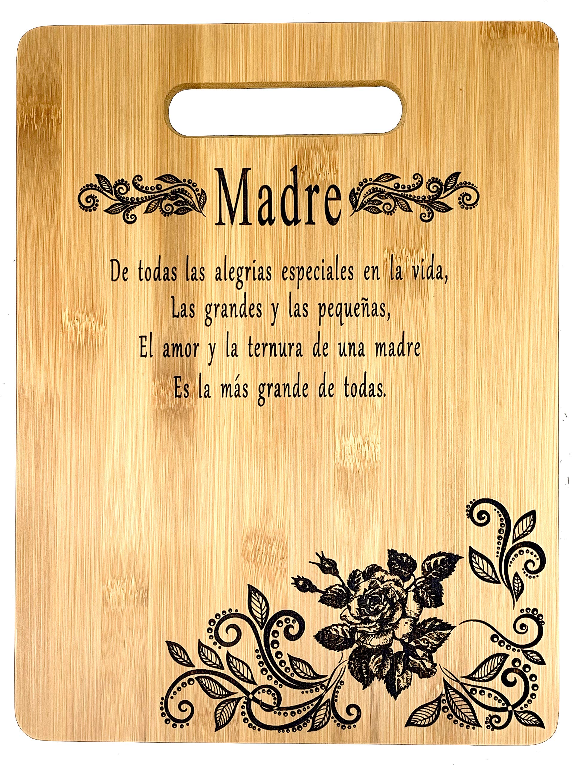 Gift for mom Spanish-Regalo para el mamá-Tabla de cortar de bambú grabada única-Mother gift in Spanish bamboo cutting board (22x30cm)