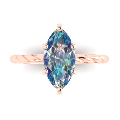 Clara Pucci 2ct Marquise Cut Solitaire Rope Twisted Knot Blue Moissanite Engagement Promise Anniversary Ring 18K Rose Gold Women 6.25