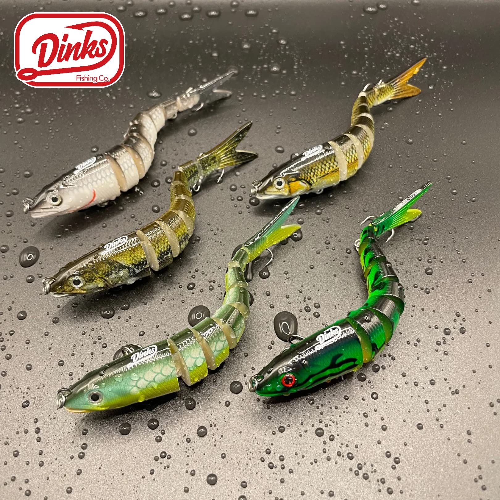 Dinks Segmented Fishing Lure with Lifelike Action, Freshwater and Saltwater 3D Jointed Fish Bait for Largemouth Bass, Pike, Salmon, and Walleye