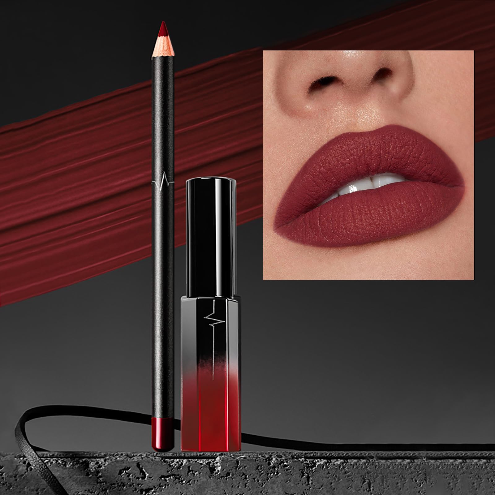 Erinde Dark Red Lip Liner Lipstick - Makeup Set, Long-Lasting Non-Stick Cup Velvet Lipstick Matte Kit - Not Fade Waterproof Lip liner Kit for Daily Makeup #08