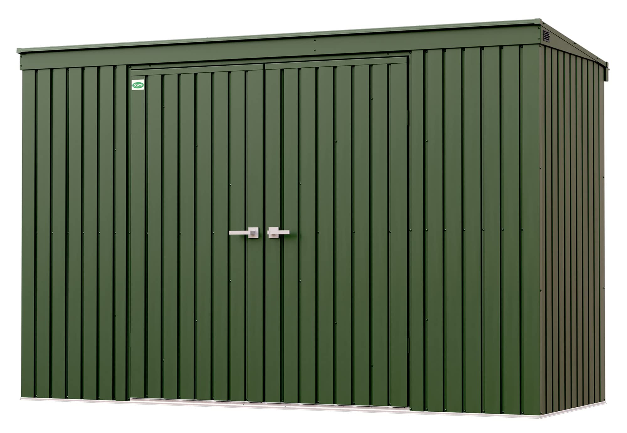 Scotts 10' x 4' Garden Storage Shed Outdoor Lockable Water-Resistant Steel Building with Tool Hanger and Pent Roof, Green