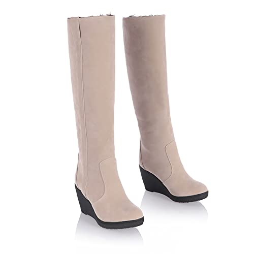 FASDNENDYS Boots for Women Low Heel Warm Wedges Boots for Women Long Boots Boots Shoes Booties Leopard Print Snow Boots Beige
