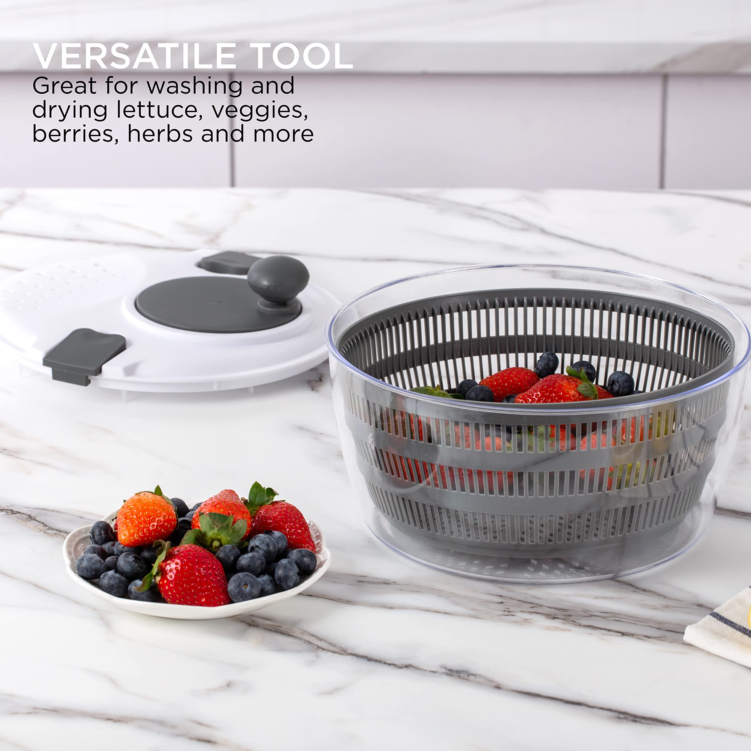 Cook with Color Salad Spinner - Lettuce and Produce Dryer with Bowl, Colander and Built in draining System for Fresh, Crisp, Clean Salad and Produce (Sage)