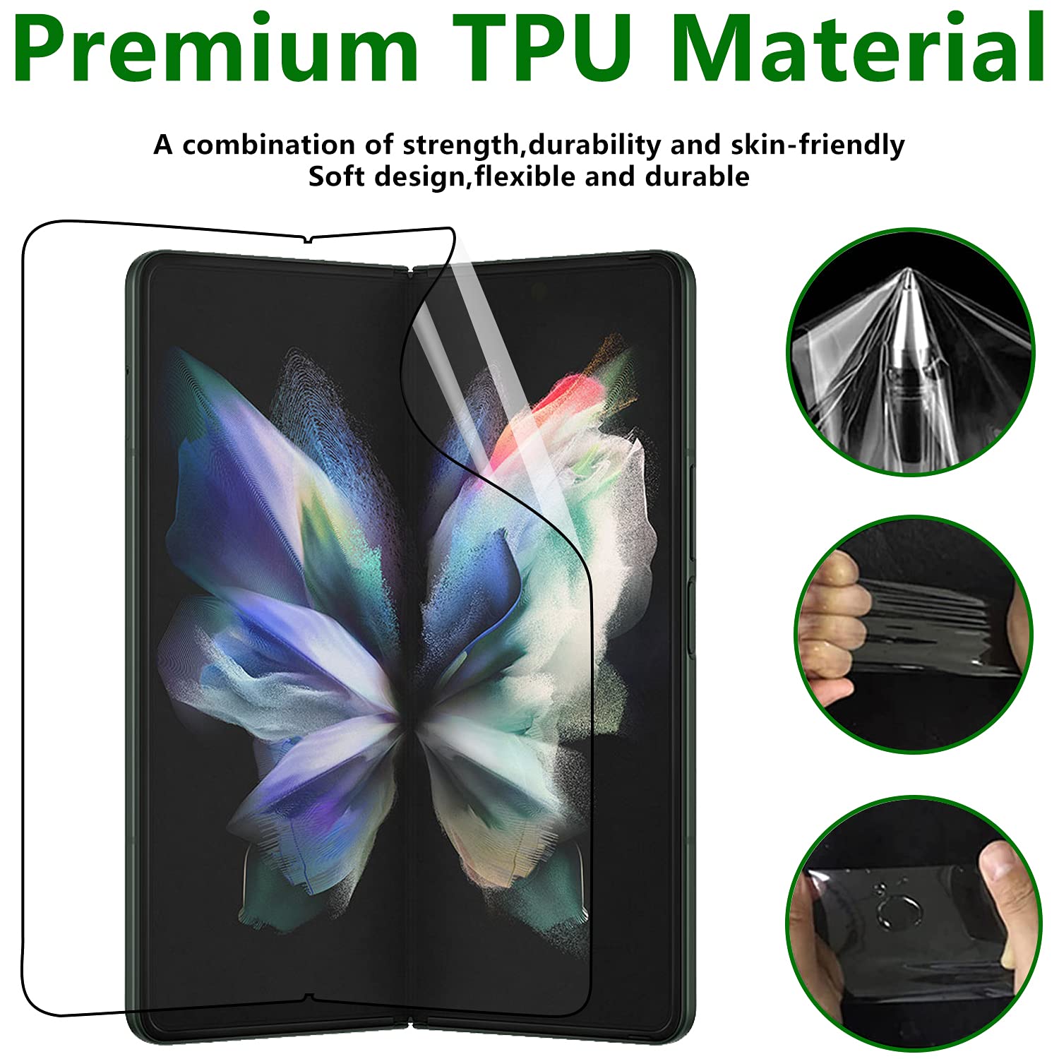Corefyco Direct Galaxy Z Fold 3 Screen Protector (1 Set=3 PCS), Full Covered Outer + Inner+ Back Cover Protector, Flexible TPU Soft Film Compatible for Samsung 5G (Clear)