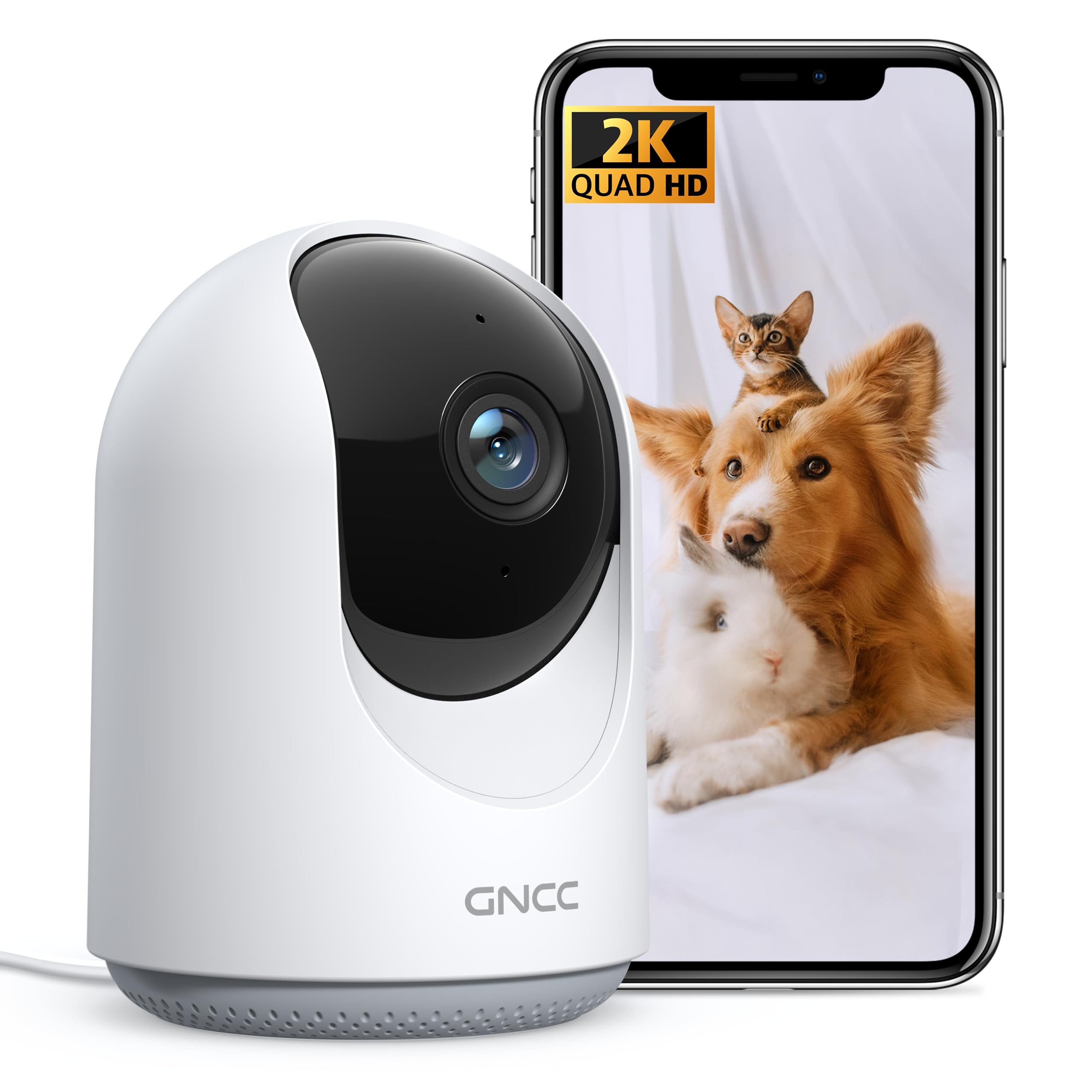 GNCC 2k Pet Camera, Indoor Camera, 2-Way Audio, 360 Degree Pan/Tilt/Zoom, Motion/Sound Detection, SD&Cloud Storage, Compatible with Alexa & Google Home P1Pro