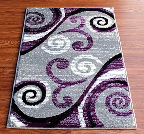 Masada Rugs, Stephanie Collection Area Rug Modern Contemporary Design 1100 Purple Grey White Black (2 Feet X 3 Feet) Mat