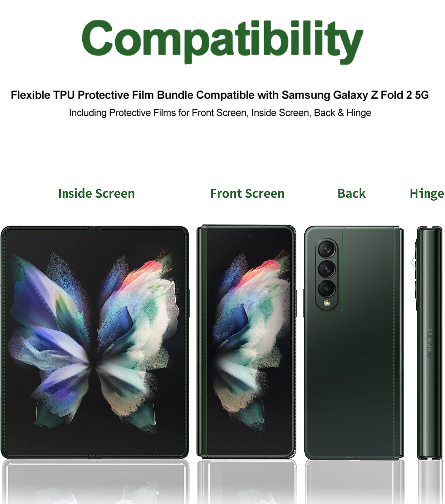 Corefyco Direct Galaxy Z Fold 3 Screen Protector (1 Set=3 PCS), Full Covered Outer + Inner+ Back Cover Protector, Flexible TPU Soft Film Compatible for Samsung 5G (Clear)